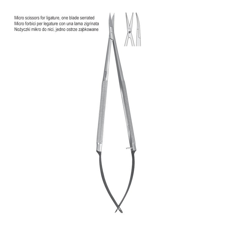 Micro scissors round handle curved serrated 180mm | Falcon Medical Ukraine